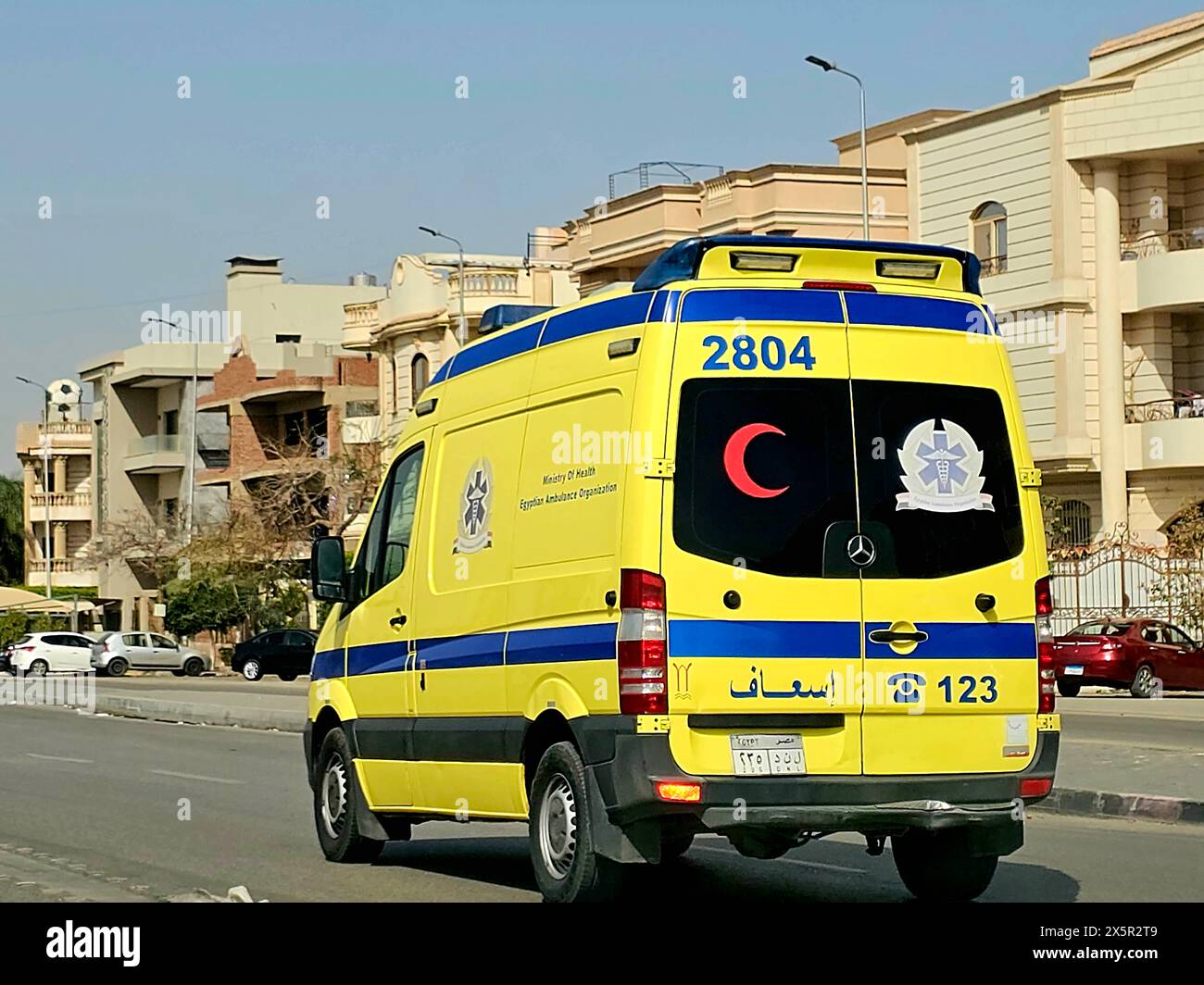 Cairo, Egypt, March 26 2024: Ambulance on road responding for an emergency call of road ...