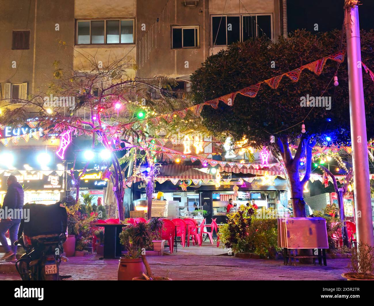 Giza, Egypt, March 26 2024: Festive decorations at the streets of Giza ...