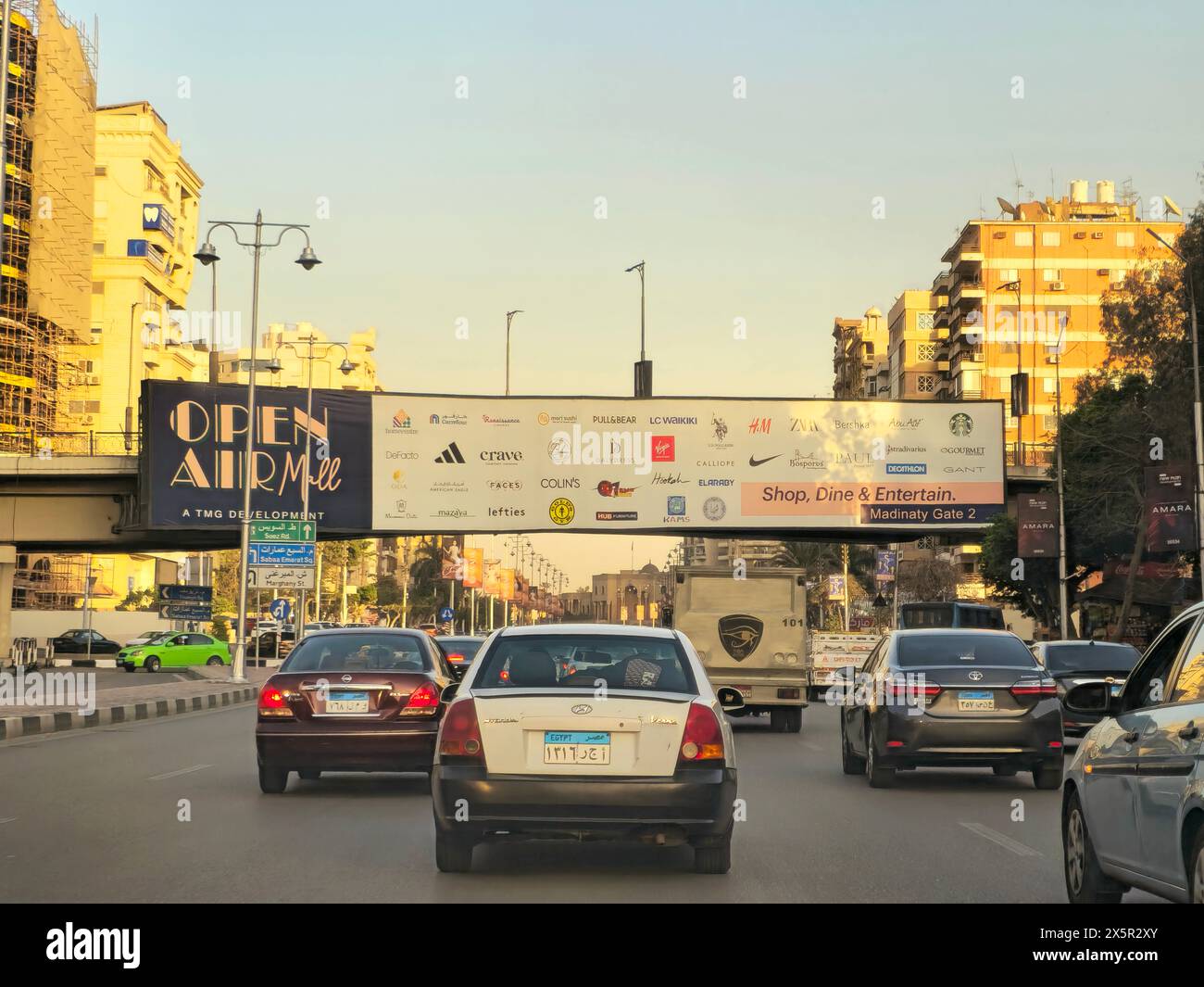 Cairo, Egypt, March 27 2024: Open air mall advertisement banner, Open ...