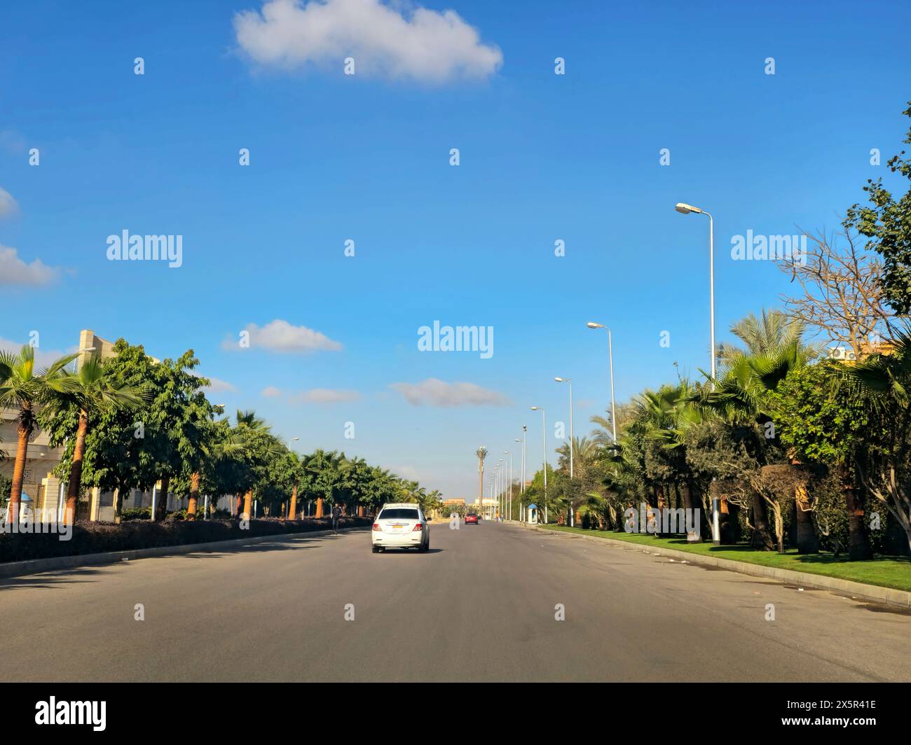 Cairo, Egypt, March 23 2024: New Cairo city street with green areas on ...