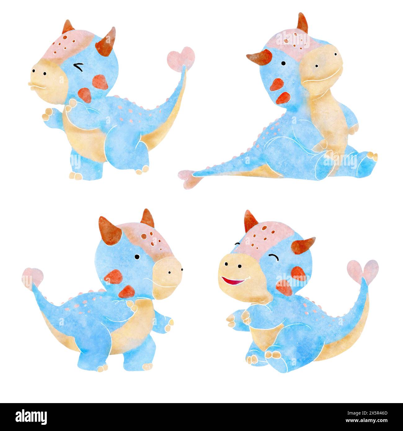 Ankylosaurus . Cute dinosaur cartoon characters . Watercolor paint ...