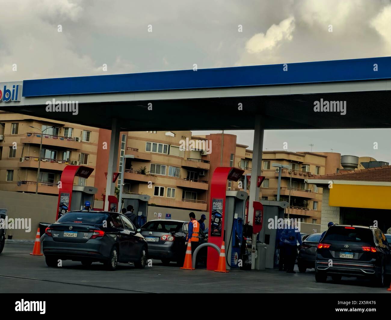 Cairo, Egypt, March 24 2024: Mobil gas and oil station, a petrol gas ...
