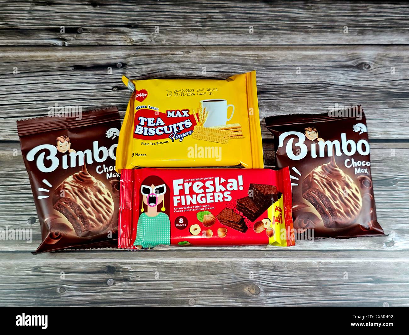 Cairo, Egypt, March 24 2024: Bimbo Choco max chocolate cream biscuit ...