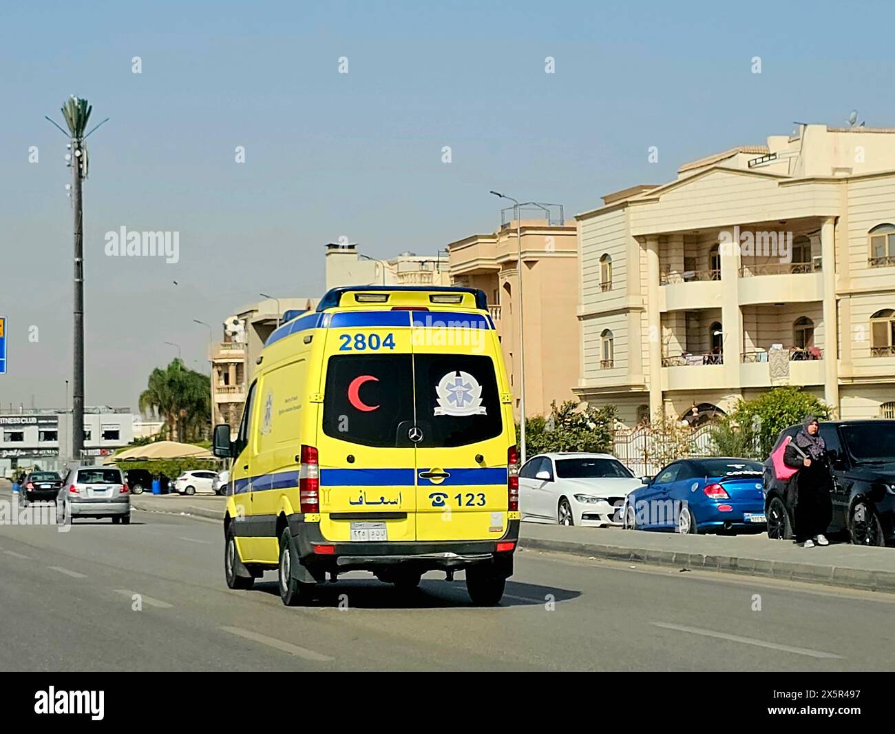 Cairo, Egypt, March 26 2024: Ambulance on road responding for an ...