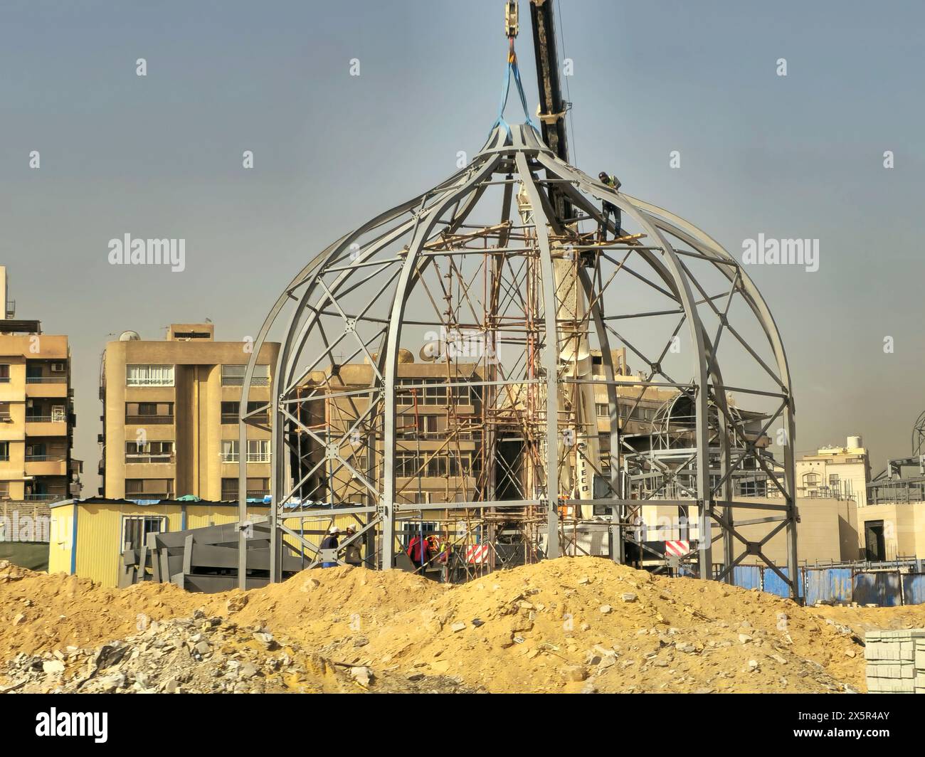 Cairo, Egypt, March 27 2024: A construction site of a new mosque with a ...