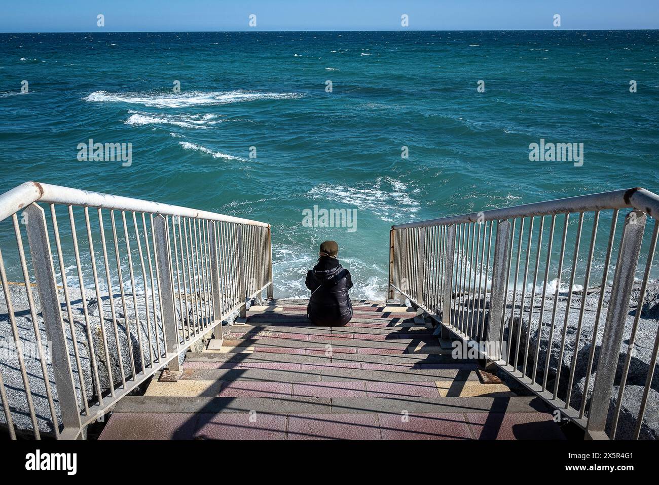 Stairs leading to a beach that has disappeared, in Vilassar de Mar, El ...