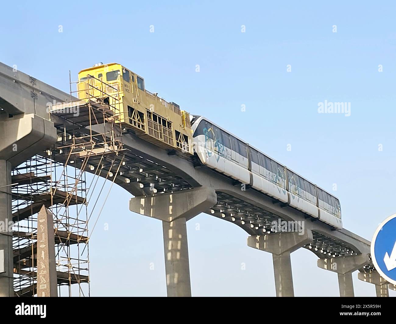 Cairo, Egypt, April 2 2024: installation of Egypt monorail vehicle on ...