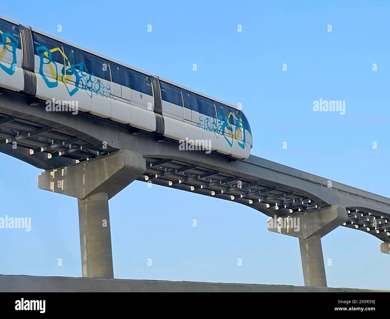 Cairo, Egypt, April 2 2024: installation of Egypt monorail vehicle on ...