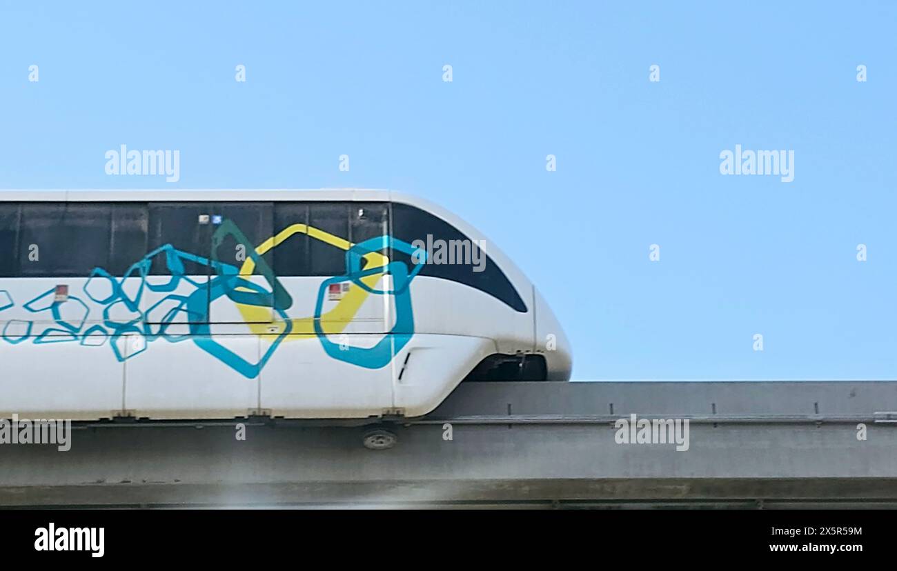 Cairo, Egypt, April 2 2024: installation of Egypt monorail vehicle on ...