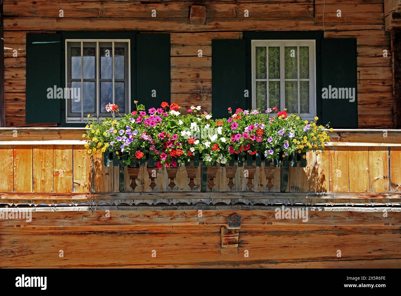 Farm, flower box, balcony window, Pertisau, Tyrol, Austria Stock Photo ...