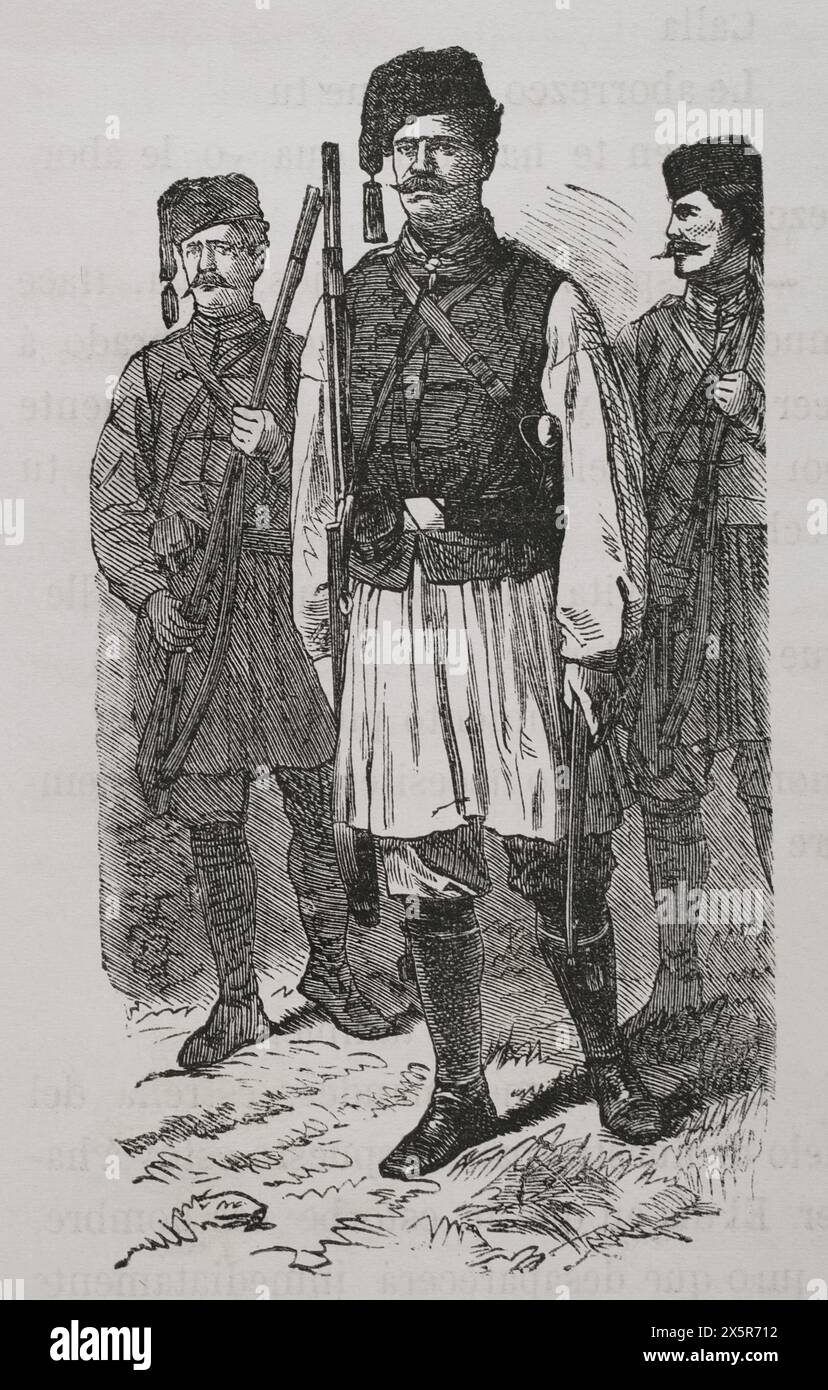 Russo-Turkish War (1877-1878). Serbian irregular troops. Engraving. "La ...
