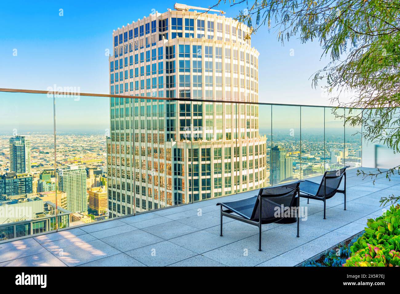 Unique perspective of LA's iconic office tower seen from the elevated ...