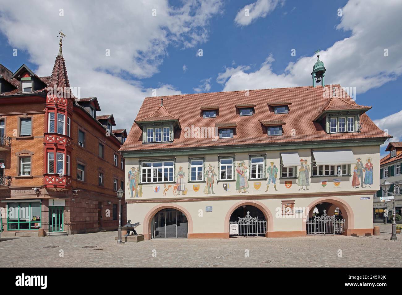 Historic town hall with wall painting, Haslach, Kinzigtal, Southern ...