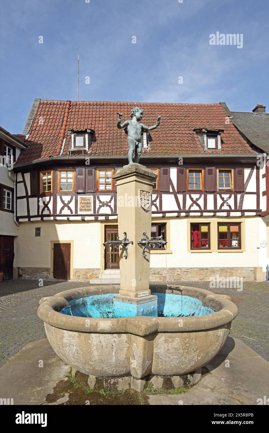 Fountain with sculpture of a boy by Emil Cauer 1938, putto with two ...