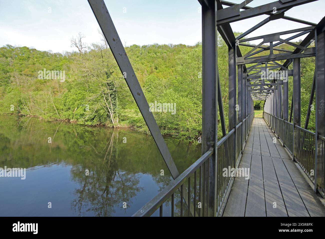 Iron footbridge over the Glan, pedestrian bridge, river, landscape ...