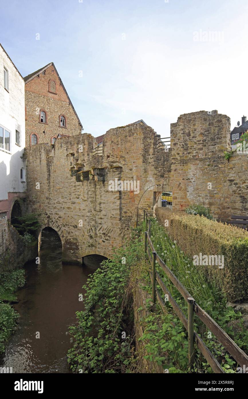 Historic town wall at the Giessen stream, town fortifications ...