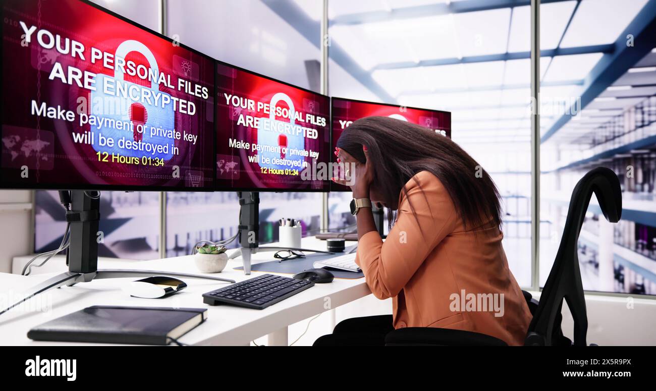 Ransomware Cyber Attack Showing Personal Files Encrypted Screen Stock ...