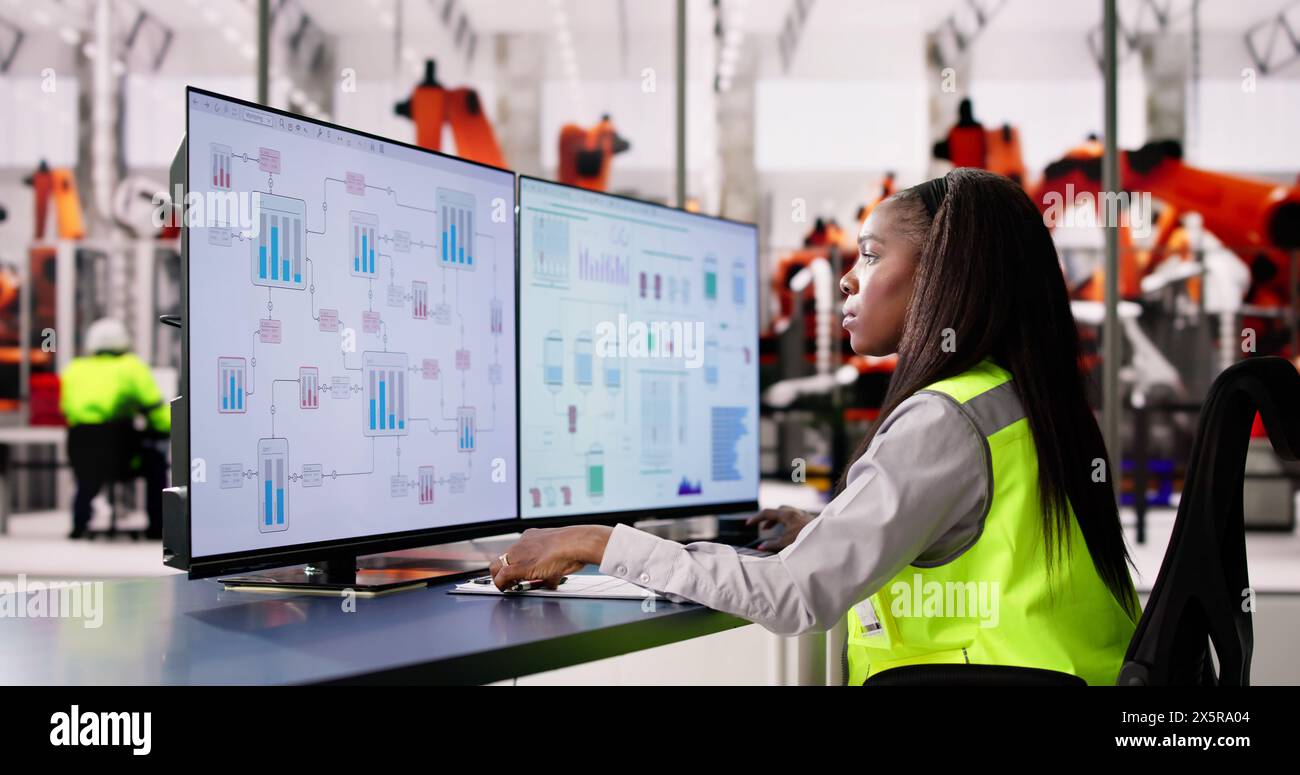 Woman In Automotive Car Factory Using Scada System Stock Photo - Alamy