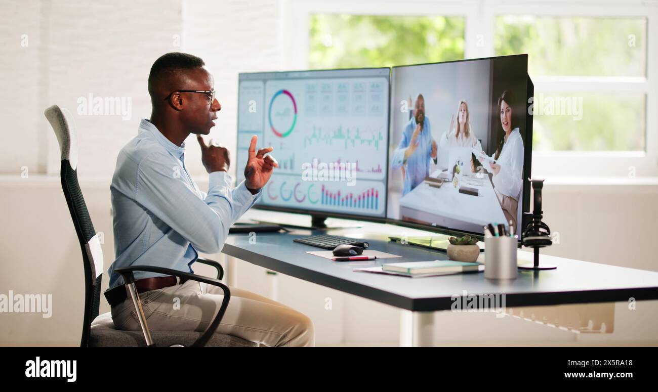 Digital Online Video Conference Webinar On Computer Stock Photo - Alamy