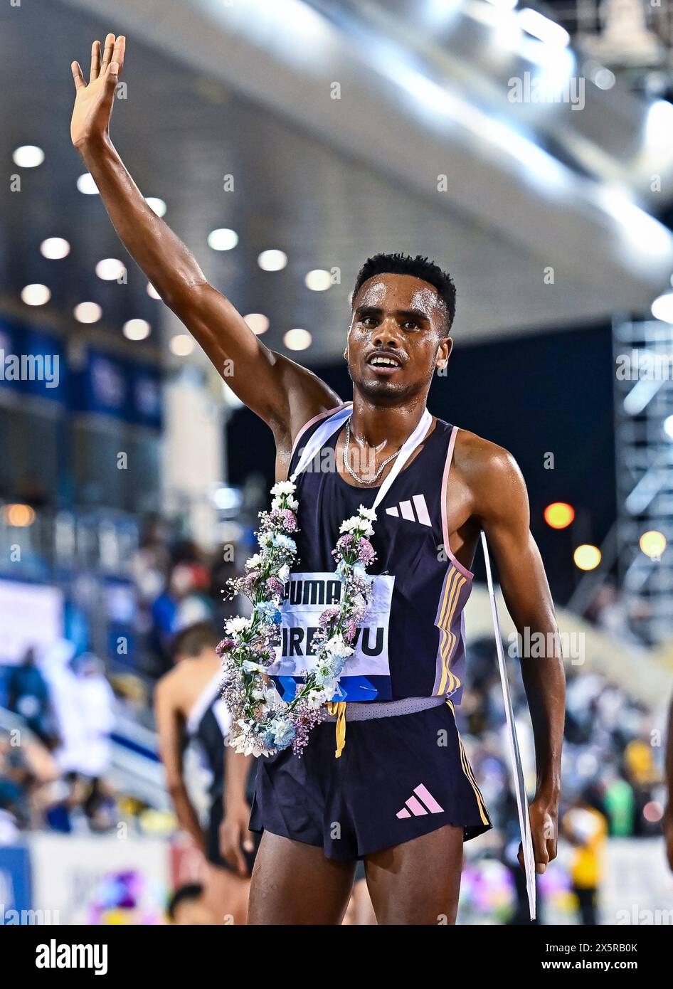 Doha, Qatar. 10th May, 2024. Samuel Firewu of Ethiopia celebrates after ...