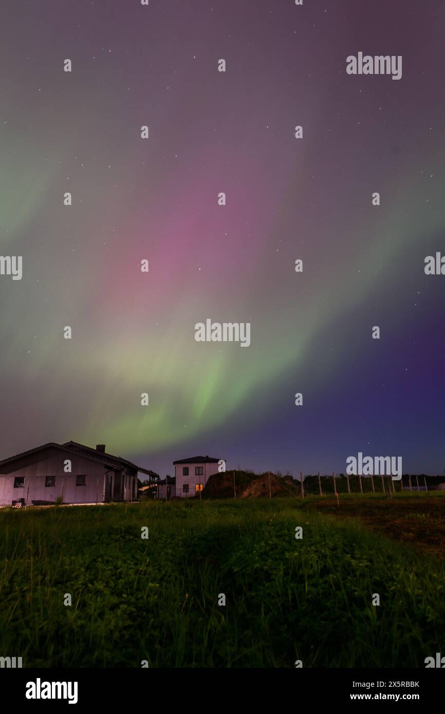 CARNIKAVA, Latvia. 10th May, 2024. Impressive northern lights, aurora ...