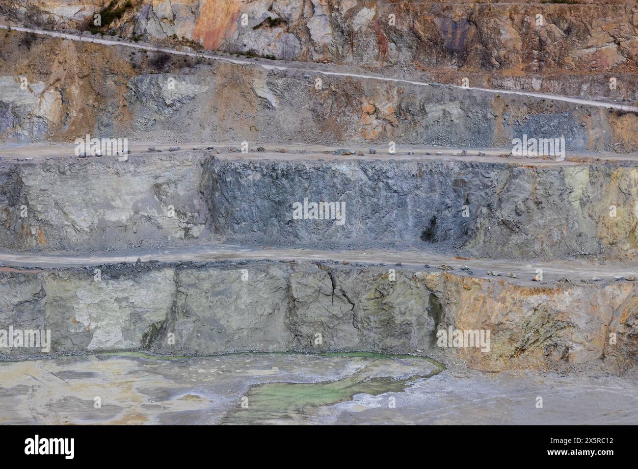 Sandstone quarry layers with roads. Digging industry texture background ...