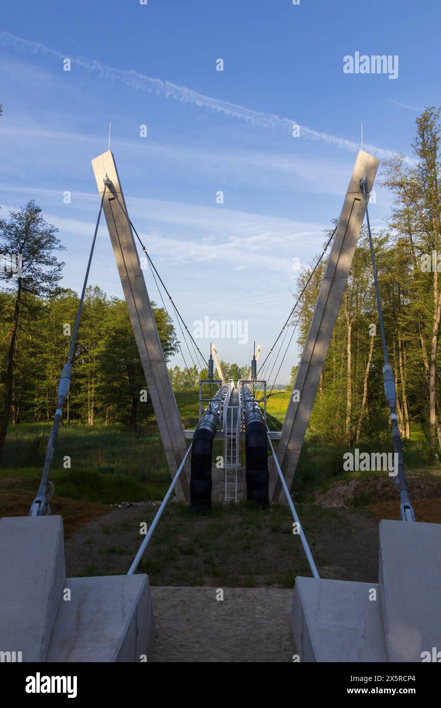 Heat line bridge with tree. Industry architecture in landcape Stock ...