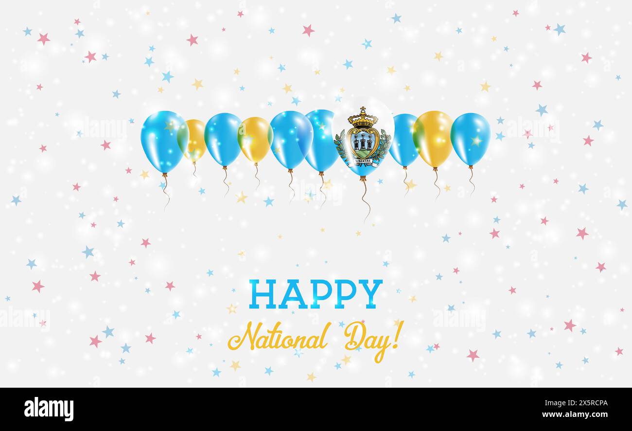 San Marino Independence Day Sparkling Patriotic Poster. Row of Balloons ...