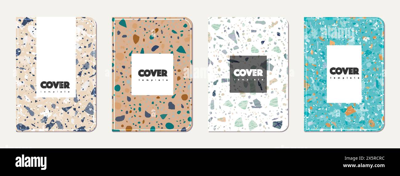 School diary cover design. Terrazzo abstract background made of natural ...