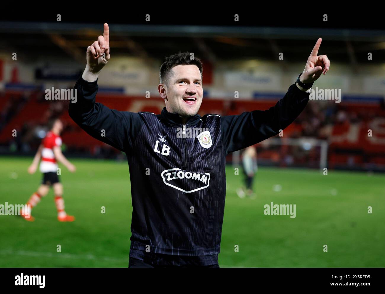 Crewe Alexandra manager Lee Bell celebrates winning the penalty shoot ...