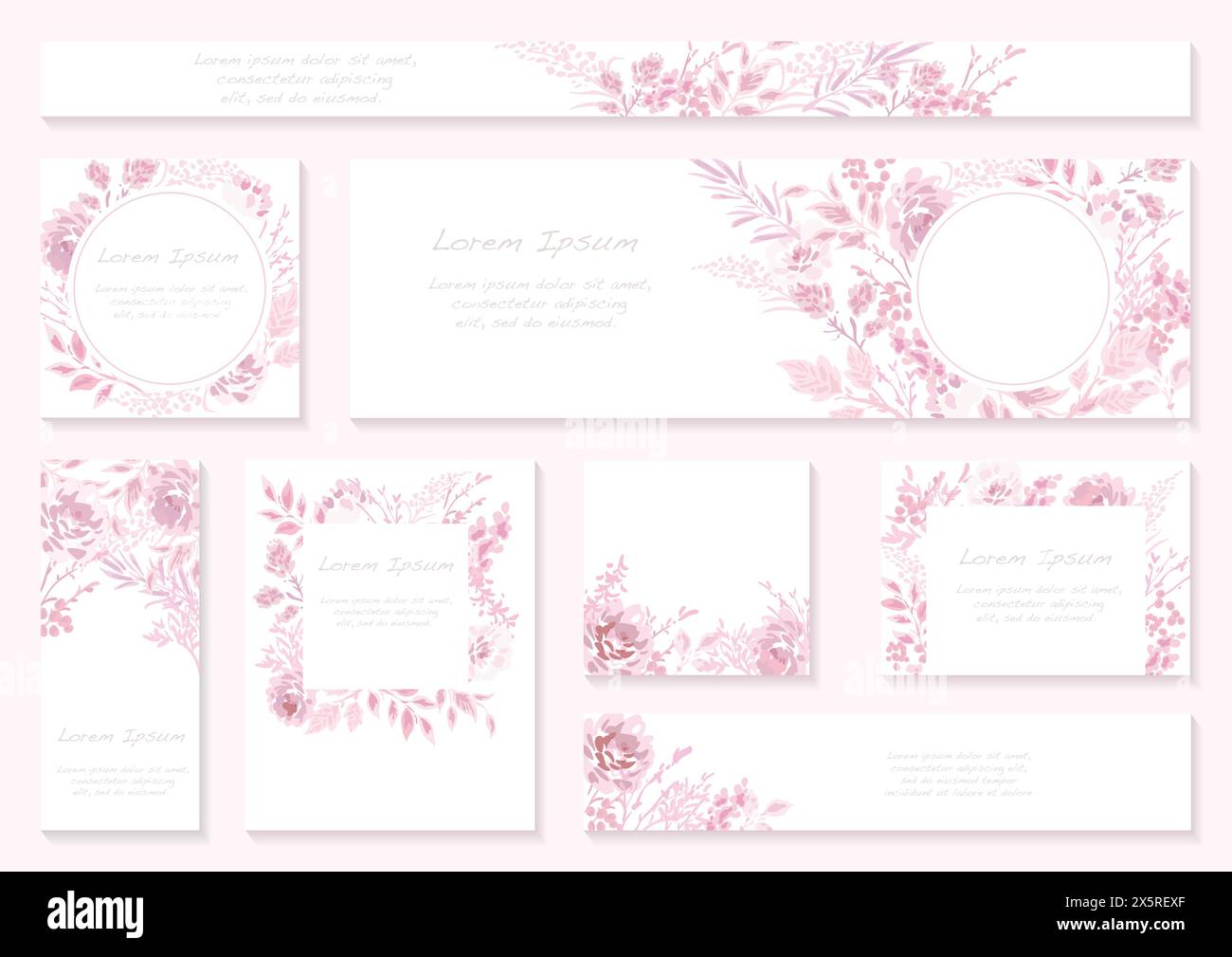 Set of Pink Floral Backgrounds With Text Space Isolated On A Pink ...