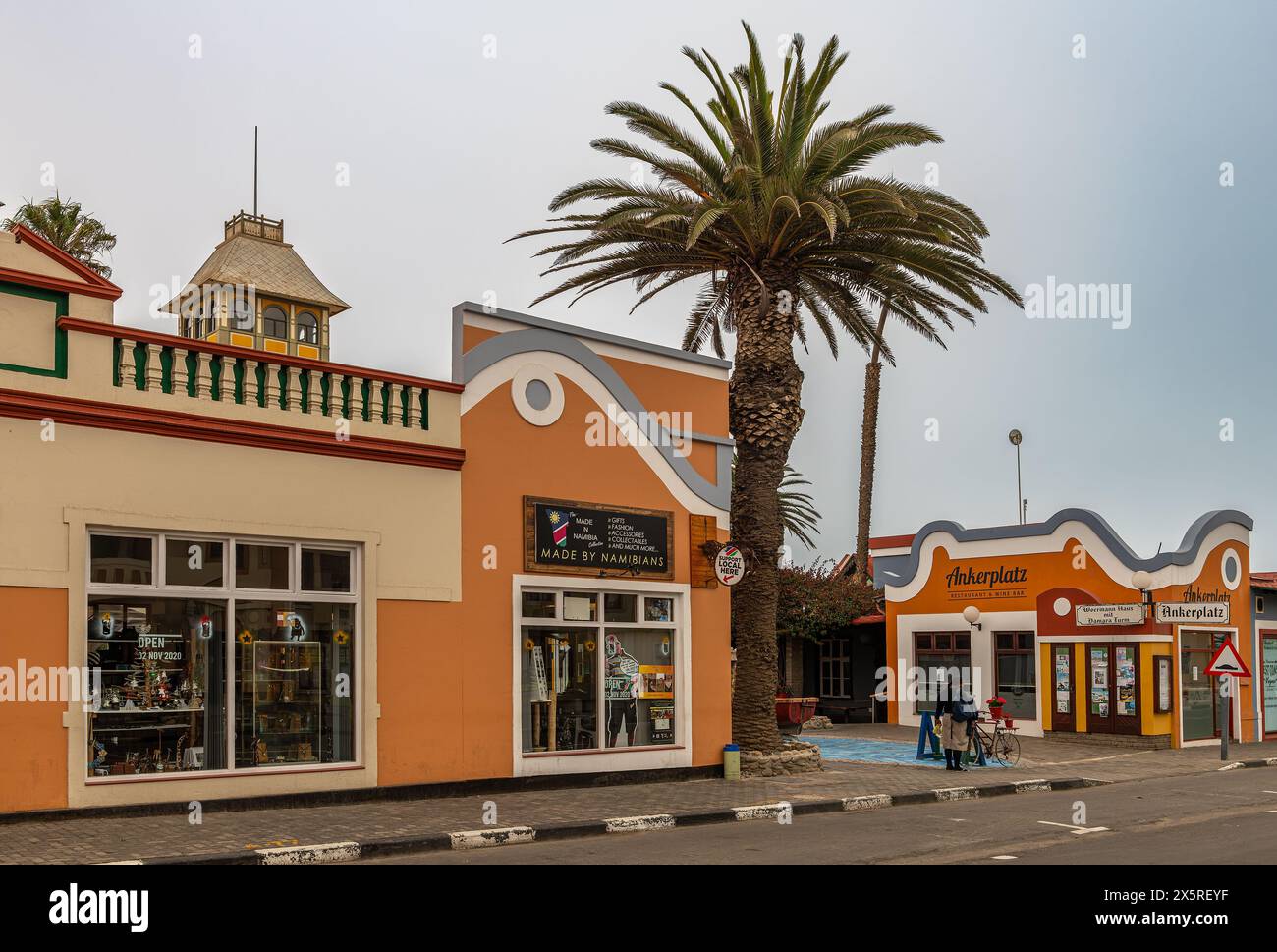 Buildings in the historic city center of Swakopmund, Namibia Stock ...