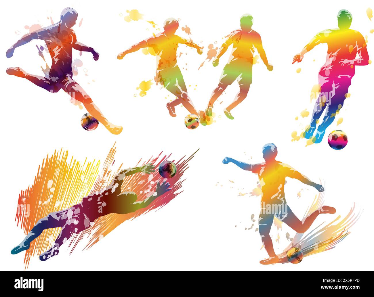 Soccer Players Vector Colorful Silhouette Illustration Set Isolated On ...