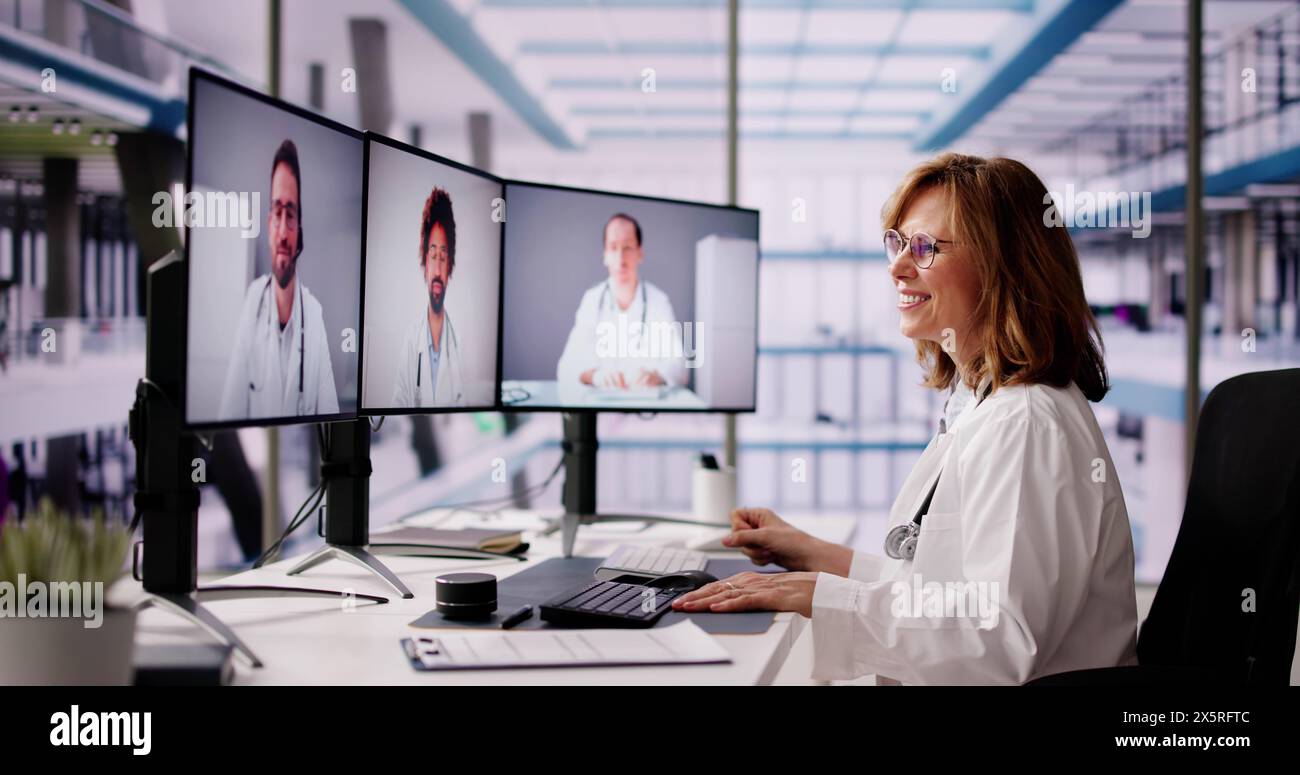Medical Doctor Using Online Elearning Video Conference Technology Stock ...