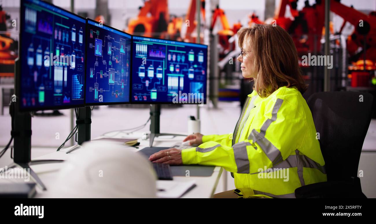Men In Automotive Car Factory Using Scada System Stock Photo - Alamy
