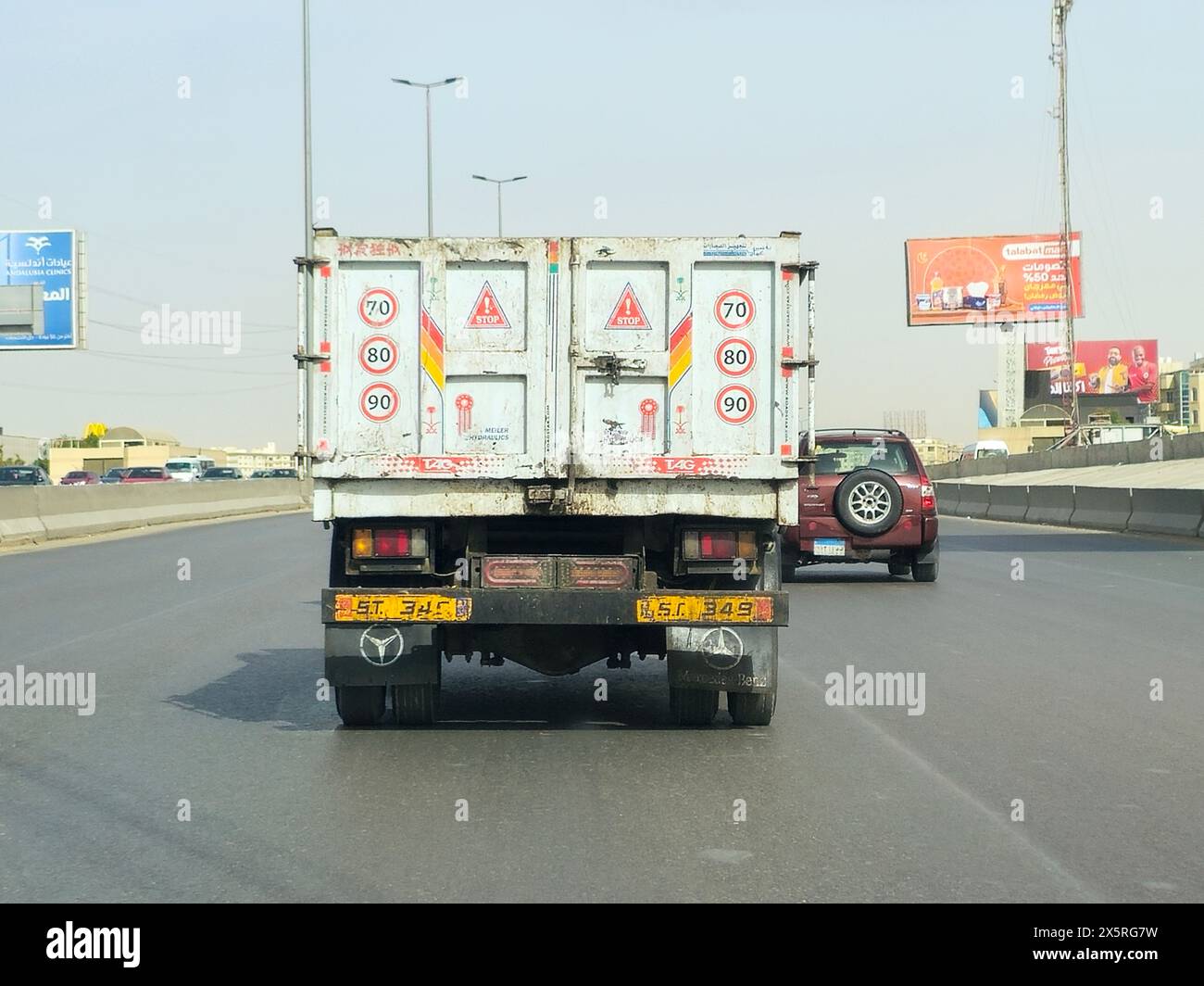 Cairo, Egypt, April 22 2024: A transportation truck on the road for ...
