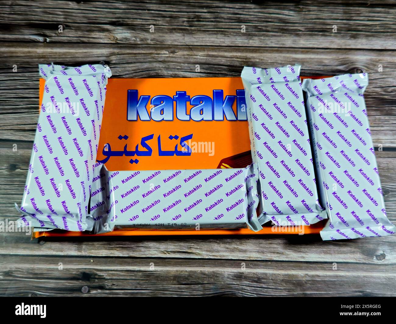 Cairo, Egypt, April 30 2024: Katakito natural chocolate filled with crisp wafer, El shamadan ...