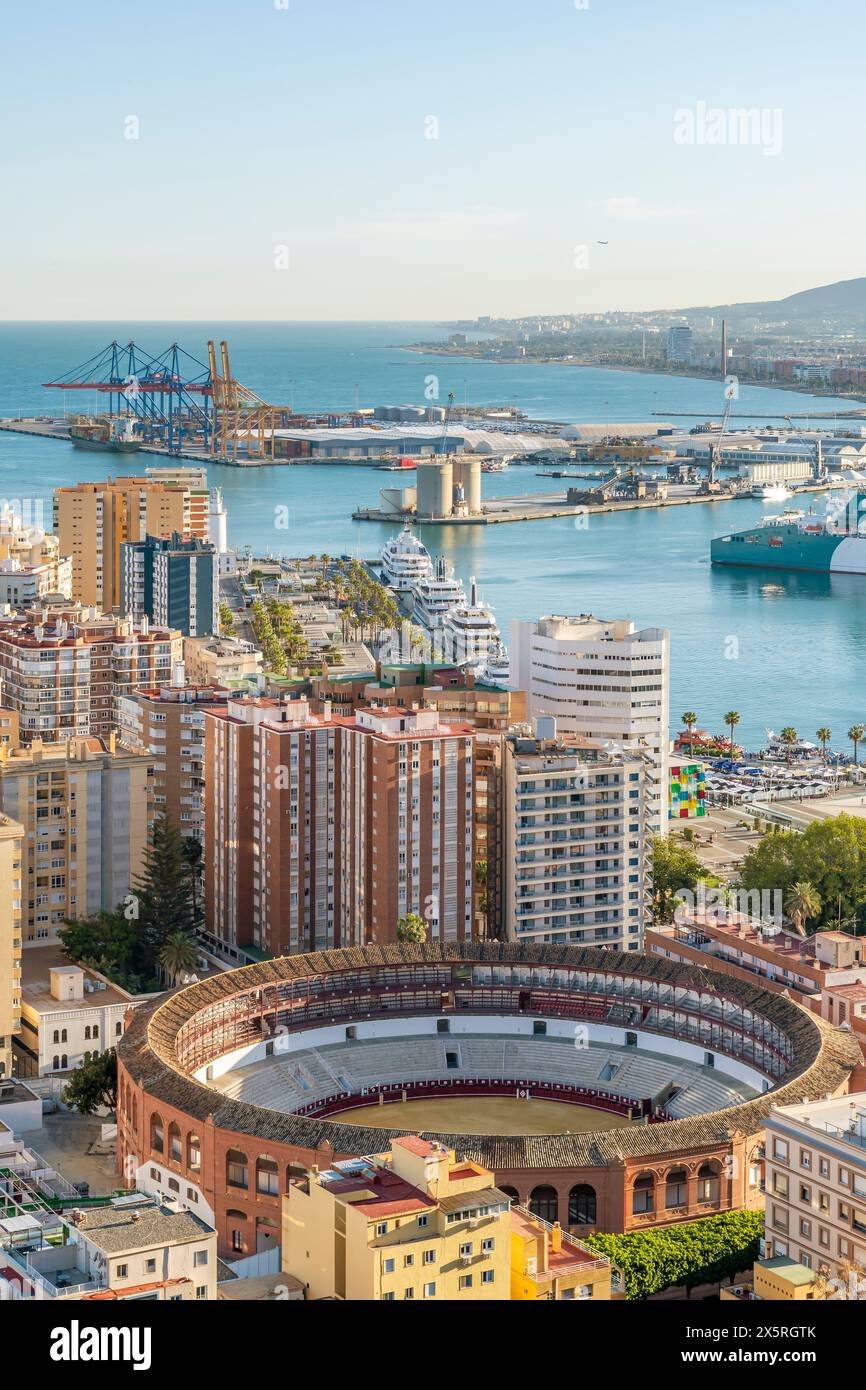 Aerial view of the city center and port of Malaga, Spain Stock Photo ...