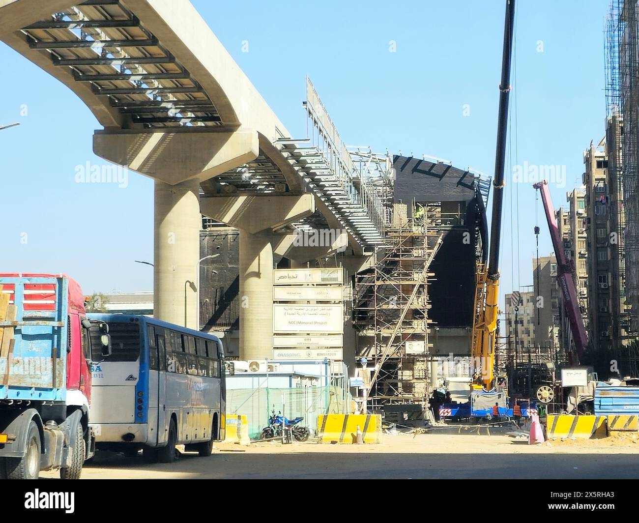 Cairo, Egypt, April 21 2024: A monorail station site that is under ...