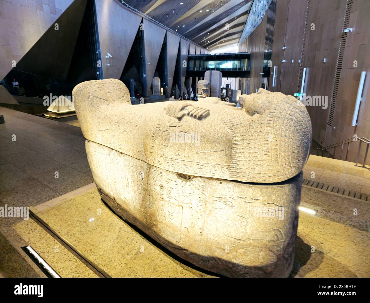 Giza, Egypt, April 13 2024: Pharaonic coffin inside The Grand Egyptian ...