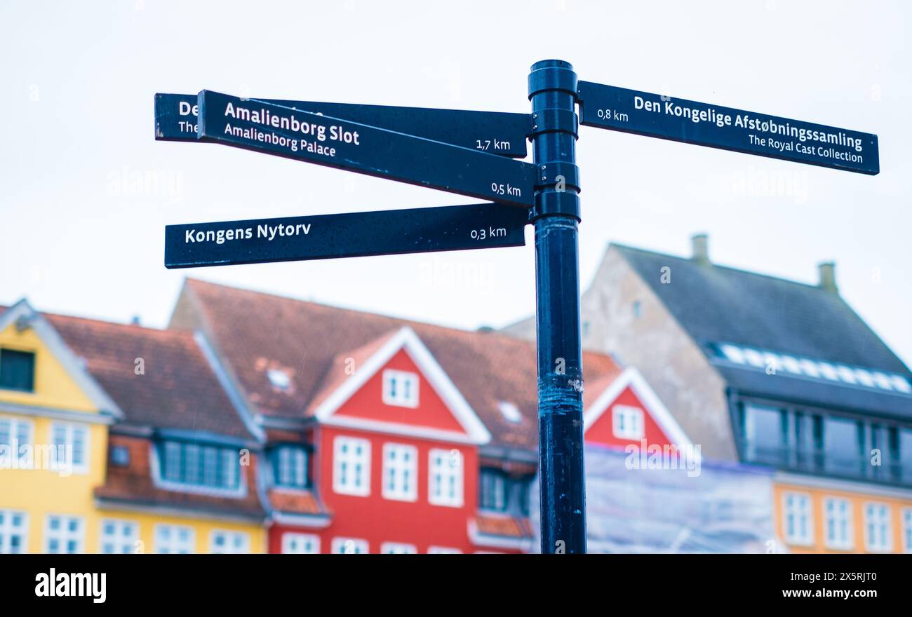 Copenhagen, Denmark - April 6, 2024: Directional signpost, arrows ...