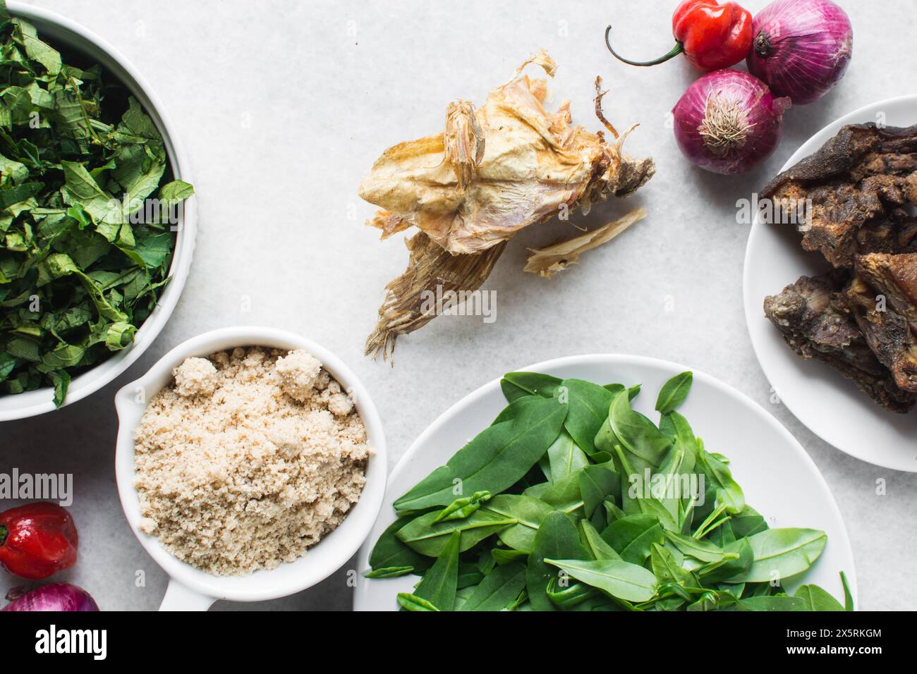 mise en place of ingredients of egusi soup, process of making egusi ...