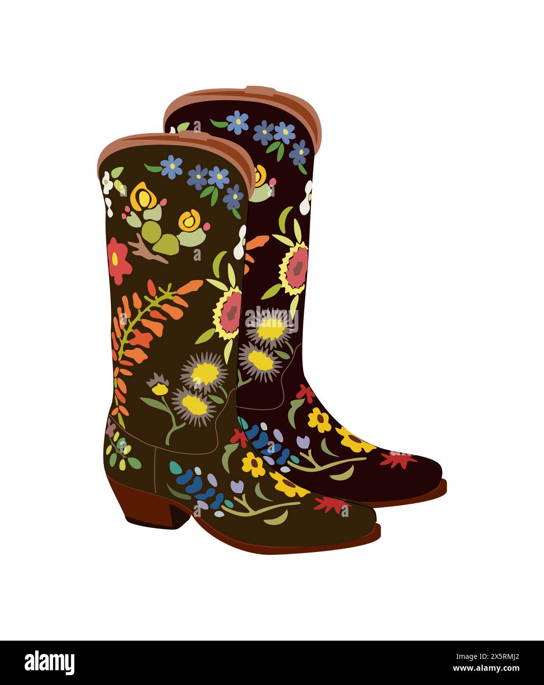 Decorative embroidered cowgirl wild west boots art Stock Vector Image ...