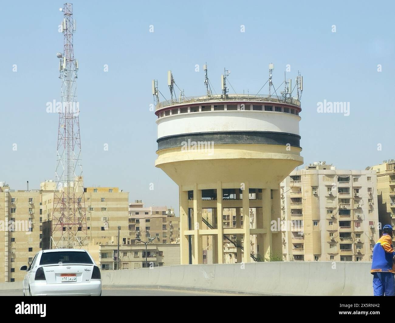 Cairo, Egypt, March 31 2024: Elevated water tank, water tower is an ...
