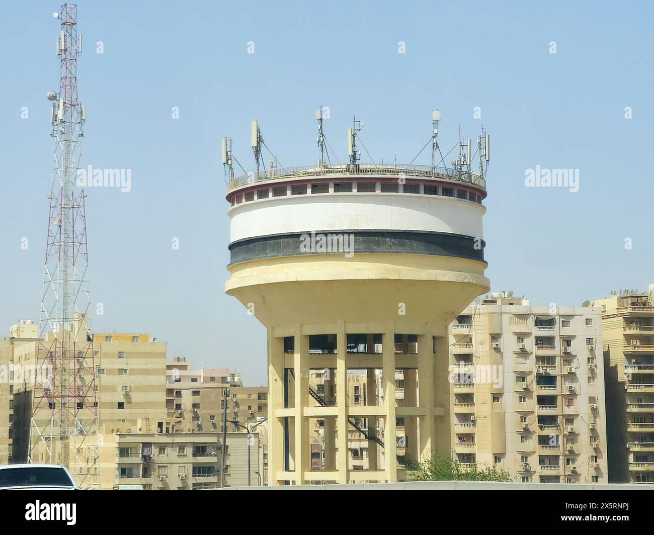 Cairo, Egypt, March 31 2024: Elevated water tank, water tower is an ...