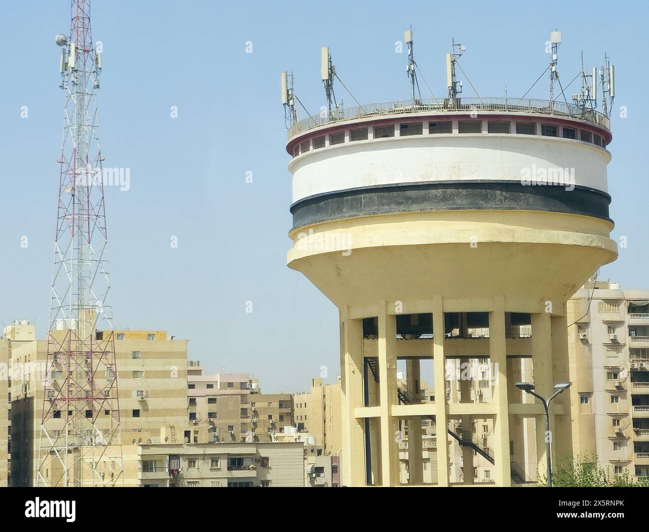 Cairo, Egypt, March 31 2024: Elevated water tank, water tower is an ...