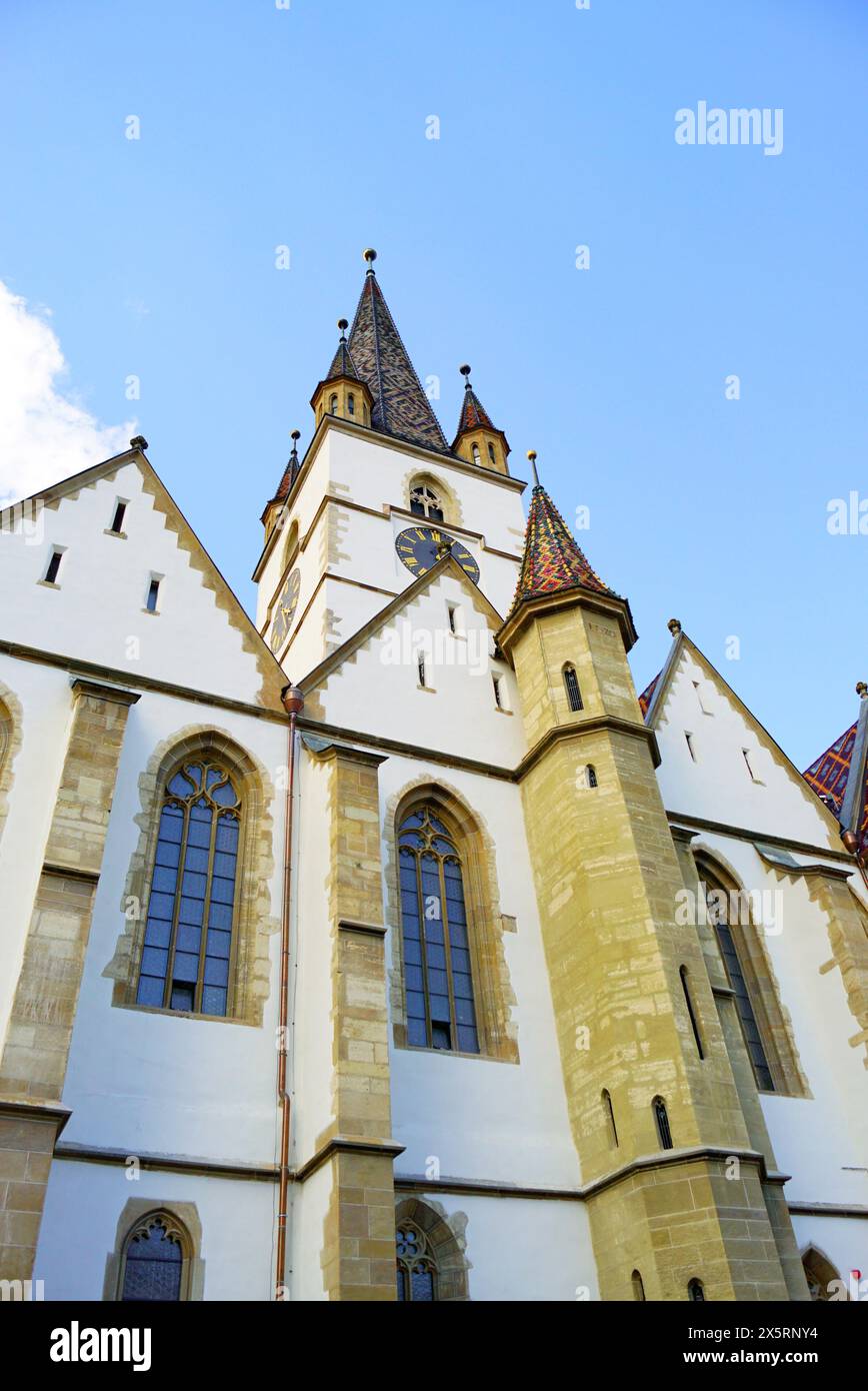 Exterior view of the Gothic St. Mary's Cathedral in Sibiu, Romania ...