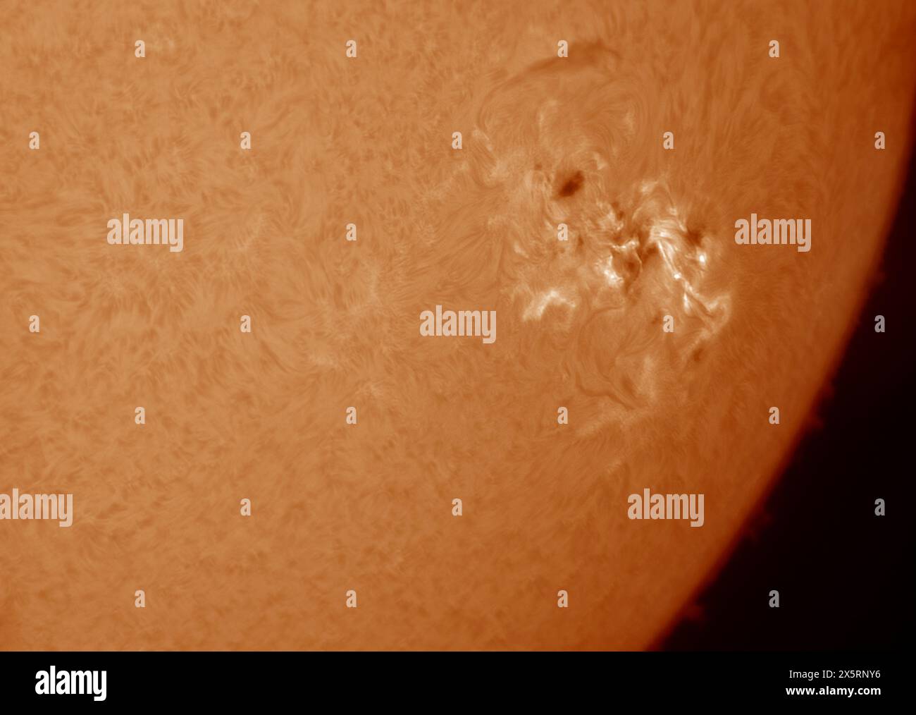 London, UK. 11th May, 2024. Solar telescope image of massive and ...