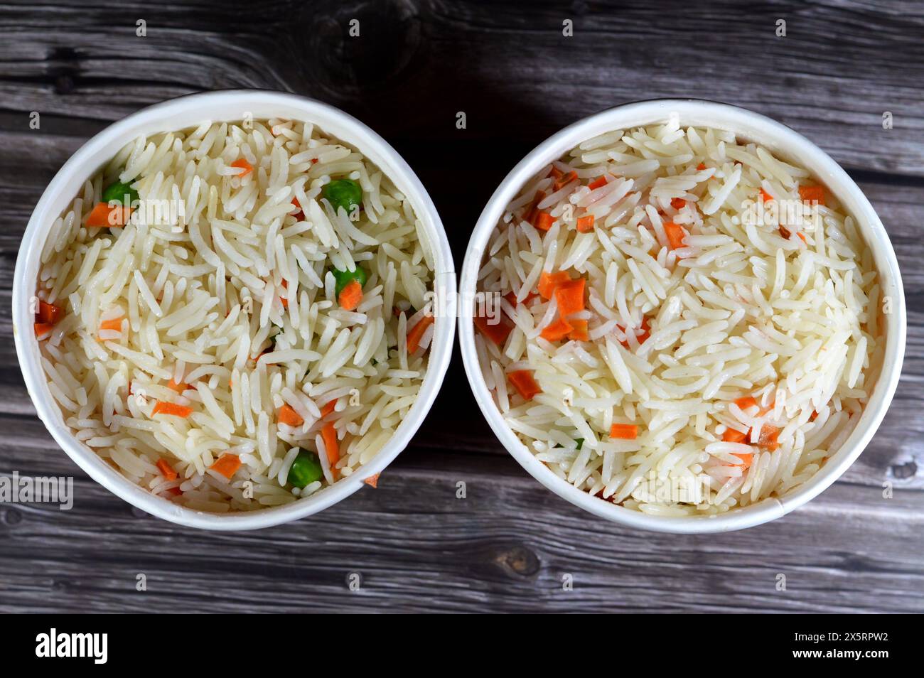 Traditional Chinese food, long grain white Basmati rice with vegetables ...