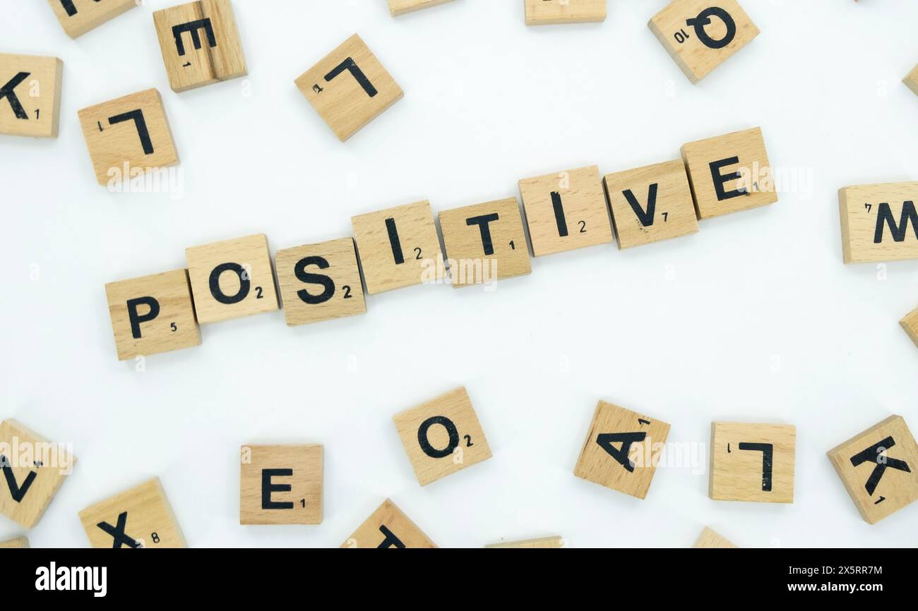 Positivity word written on wood block. positivity text on white table ...